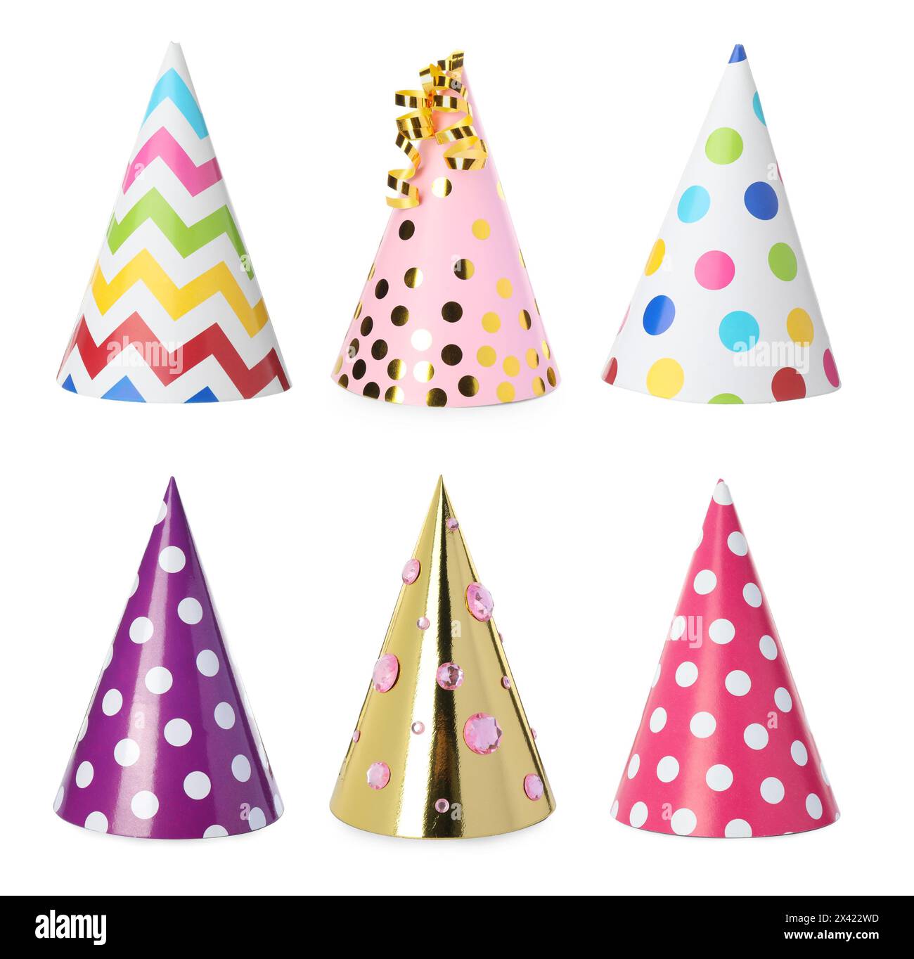 Colorful party hats isolated on white, set Stock Photo - Alamy