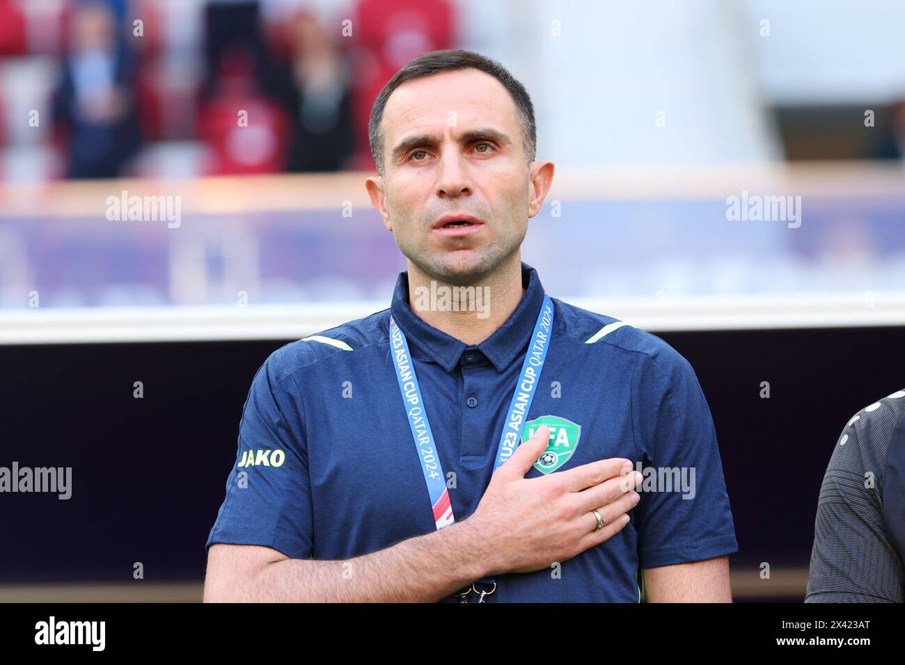 Doha, Qatar. 26th Apr, 2024. Timur Kapadze head coach (UZB) Football ...