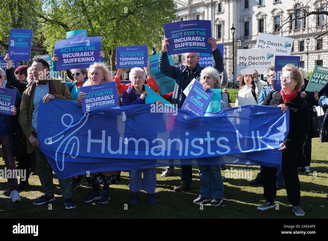 Humanists UK and My Death, My Decision (MDMD) hold a rally on Parliament Square during a ...