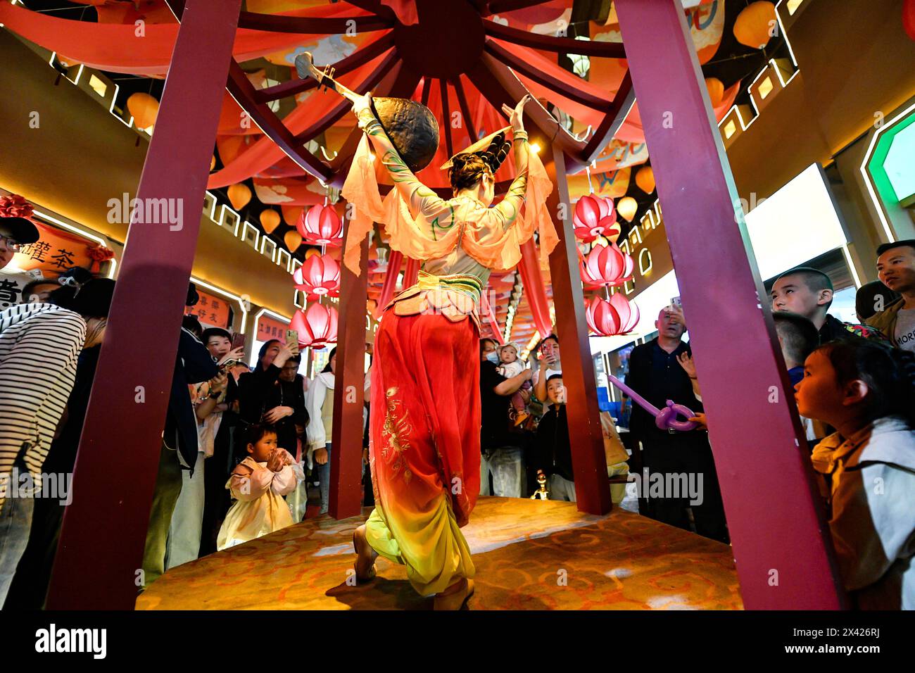 Lanzhou, China's Gansu Province. 26th Apr, 2024. Tourists watch a ...
