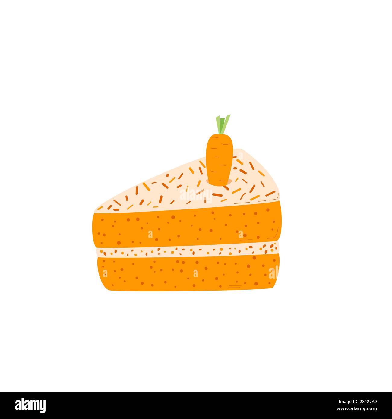 Slice of carrot cake. Vector hand drawn flat illustration isolated on ...