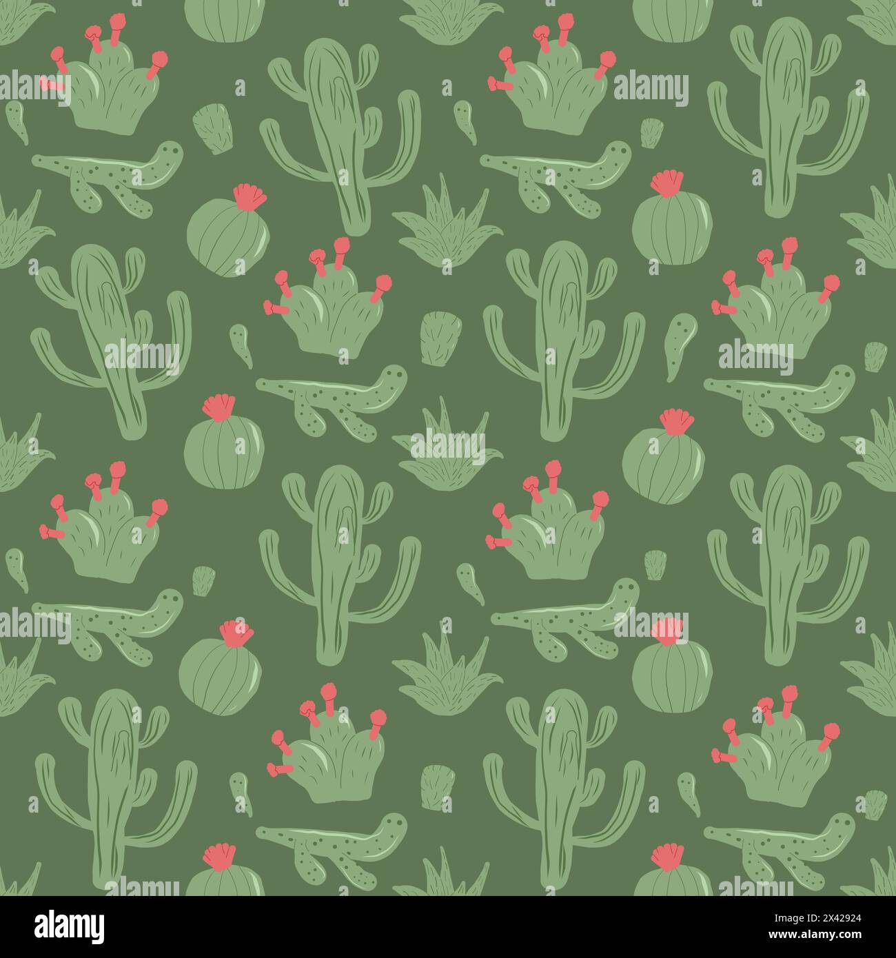 Cactus seamless pattern. Mexican exotic plant endless background. Nopal ...