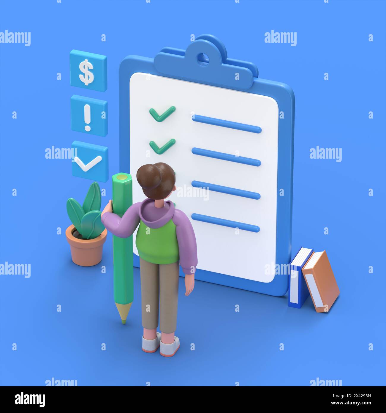 Isometric 3D illustration of Asian girl Renae with checklist and to do ...