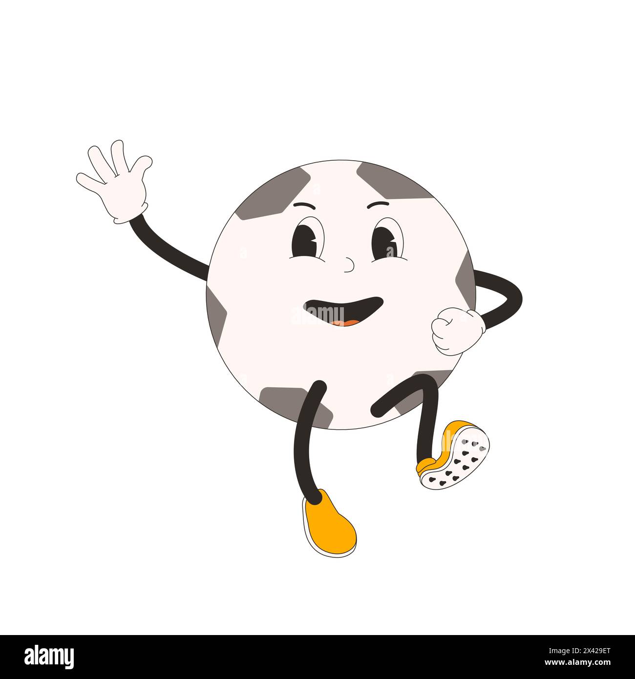 Football jumping ball groovy character. Soccer retro mascot. Cartoon ...