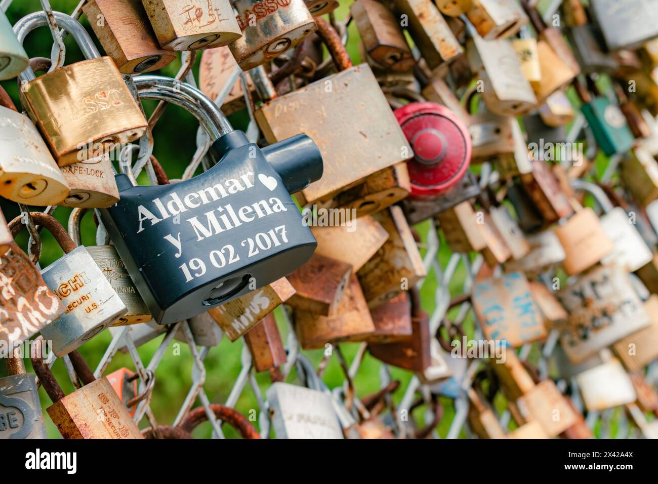 San Gil, Santander, Colombia, April 26, 2024, detail of a padlock ...