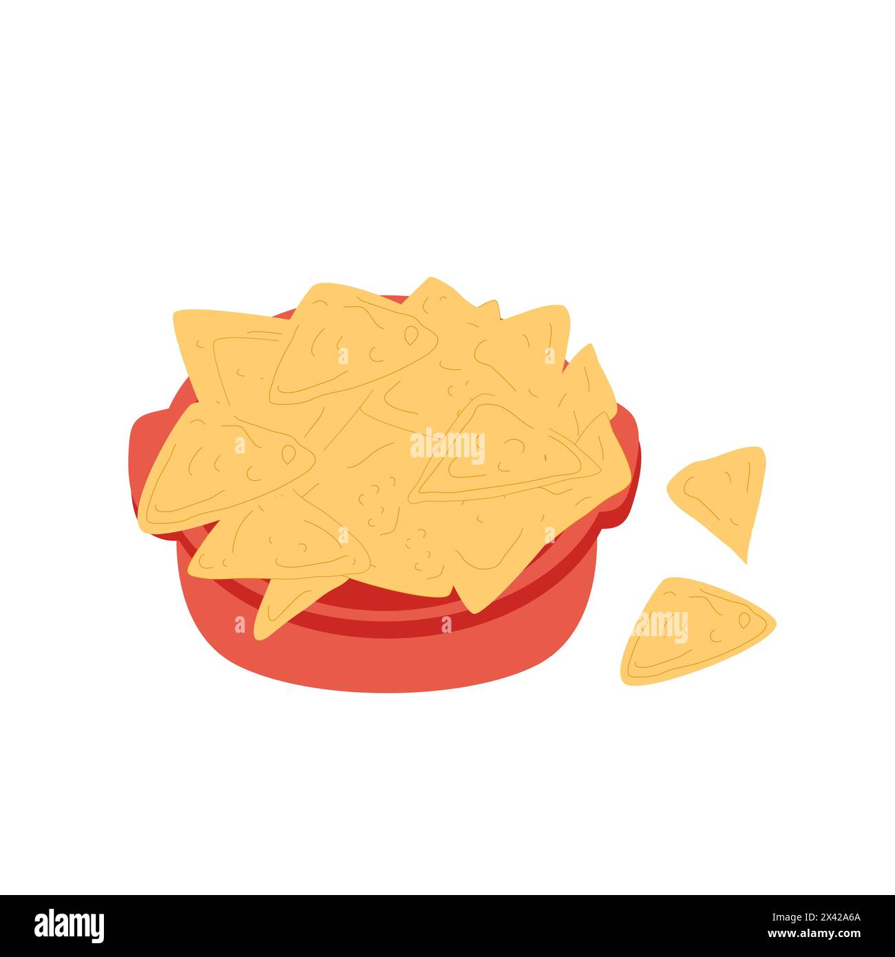 Nachos Mexican fast food. Cheese tortilla chips. Vector flat hand drawn ...
