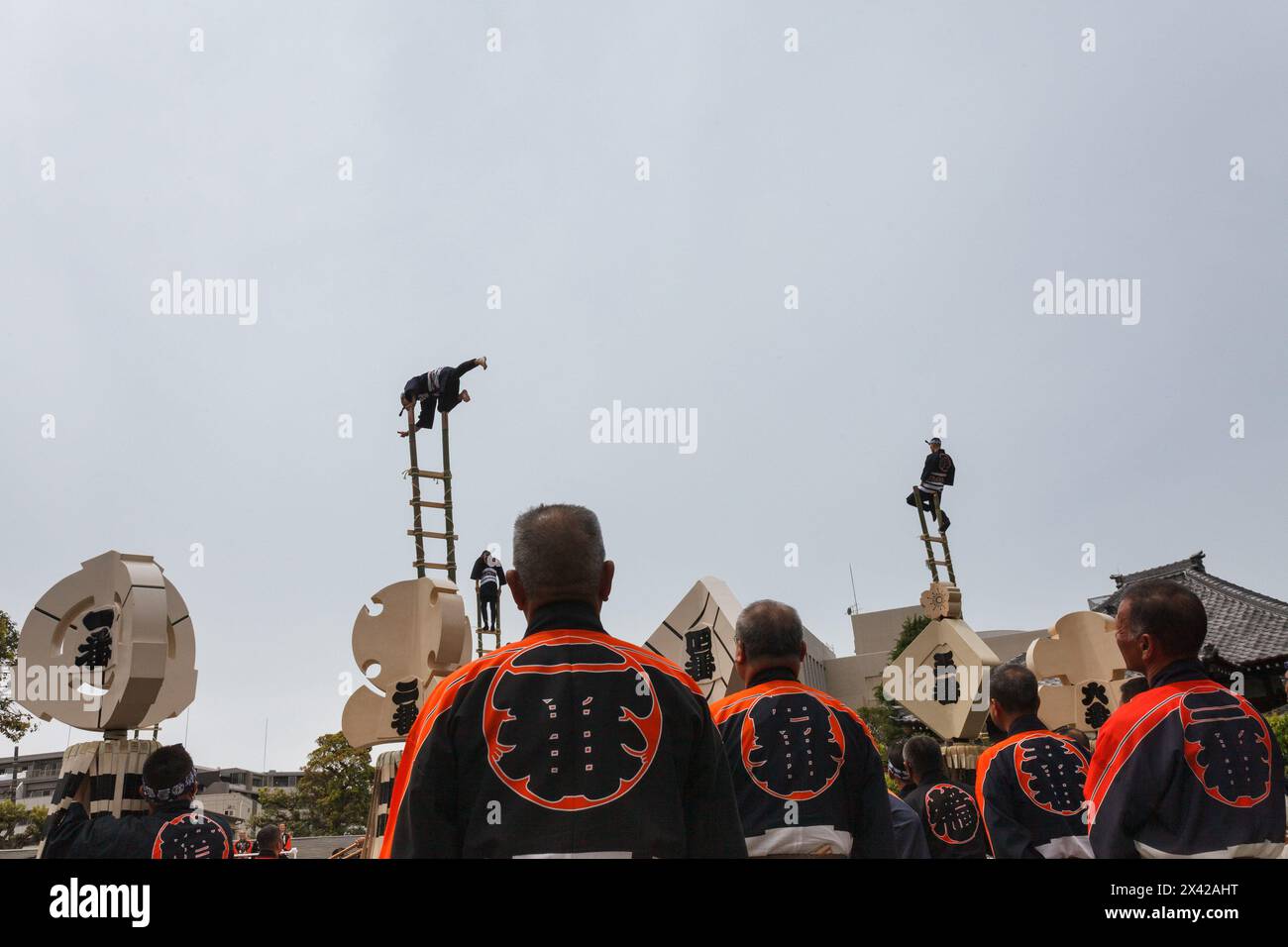 Tokyo, Japan. 29th Apr, 2024. Men wearing festival jackets take part in ...