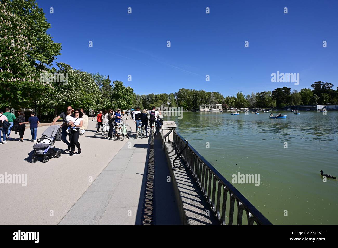Madrid, Spain - April 13, 2024 - People enjoy stroll in El Retiro Park ...