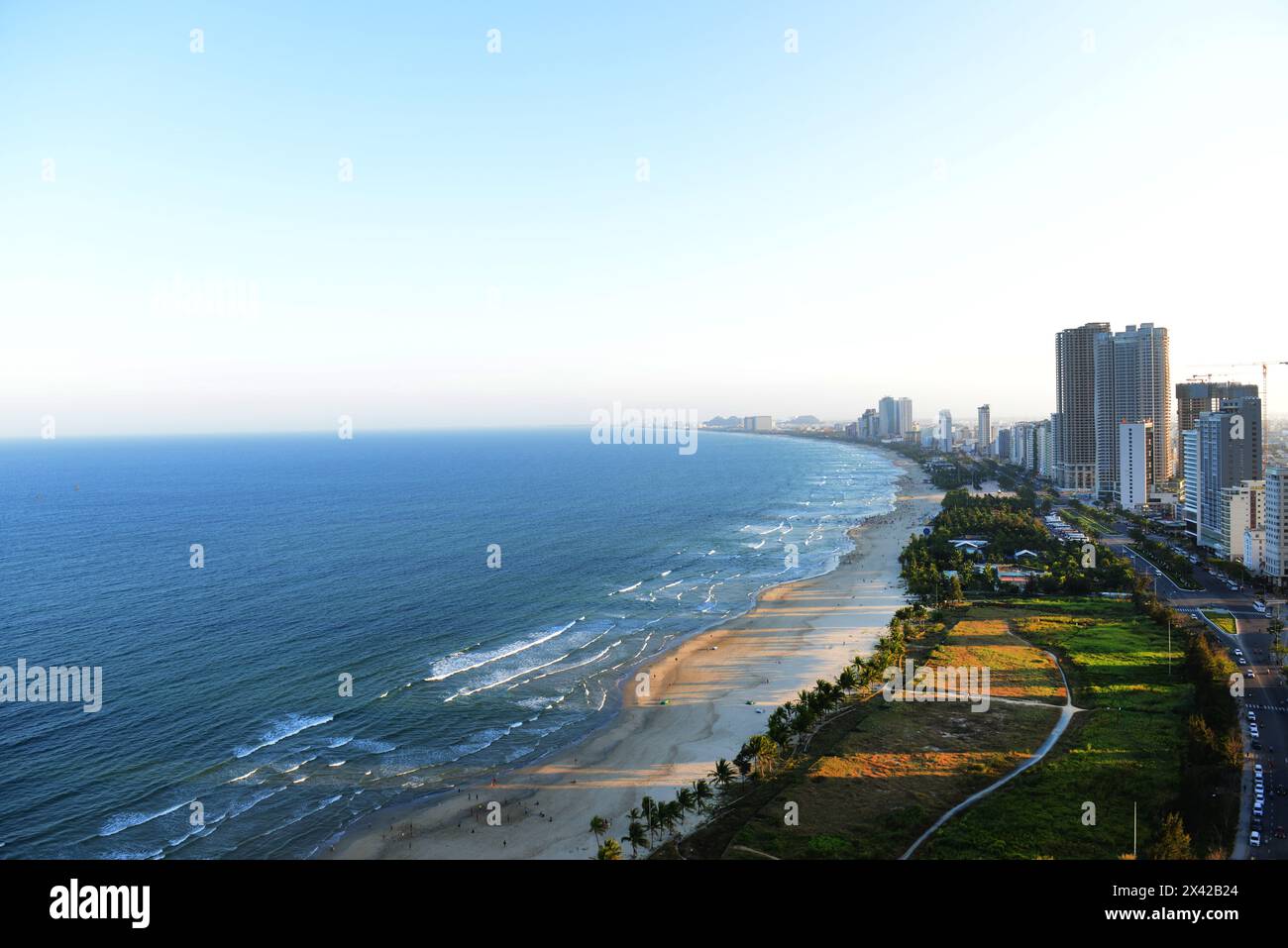 Aerial view of the beach and beachfront skyline in Da Nang, Vietnam ...