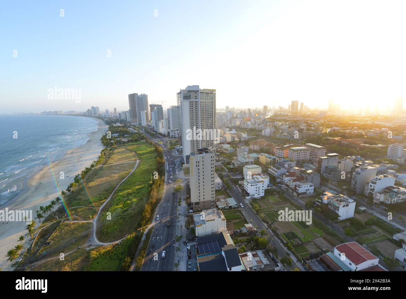 Aerial view of the beach and beachfront skyline in Da Nang, Vietnam ...