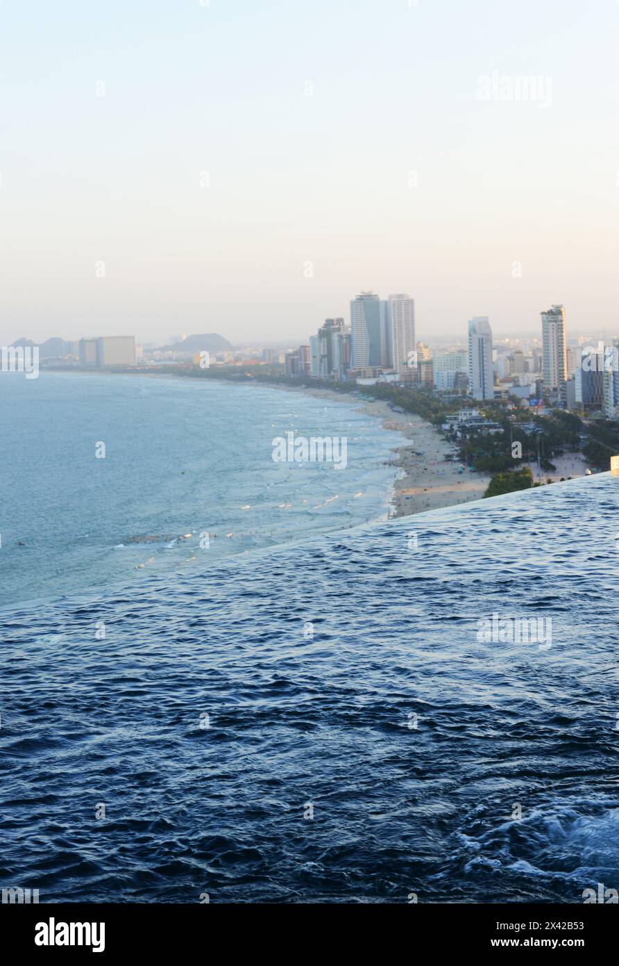 A beautiful view of the coast and the sea with the infinity pool on the ...