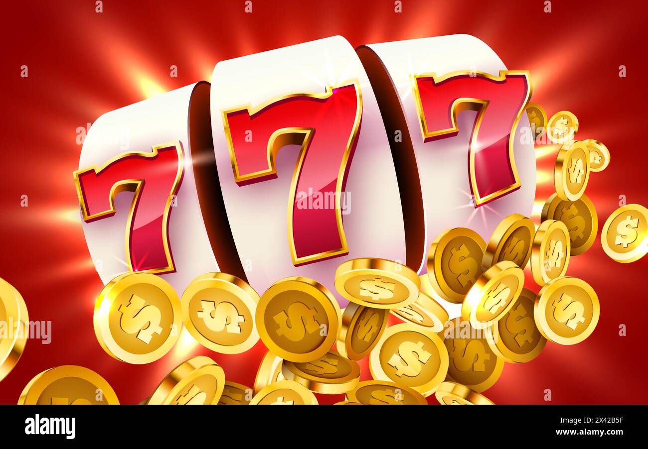 Golden slot machine with flying golden coins wins the jackpot. Big win ...