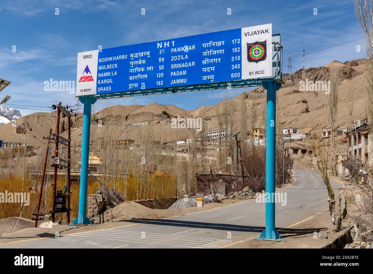 Mileage marker on India's National Highway One in the Ladakh region ...