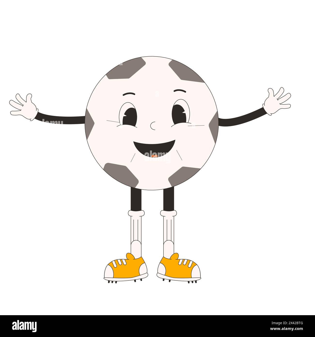Happy football ball groovy character. Soccer retro mascot. Cartoon ...