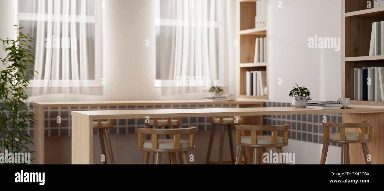 The interior design of a minimalist contemporary reading room or co ...