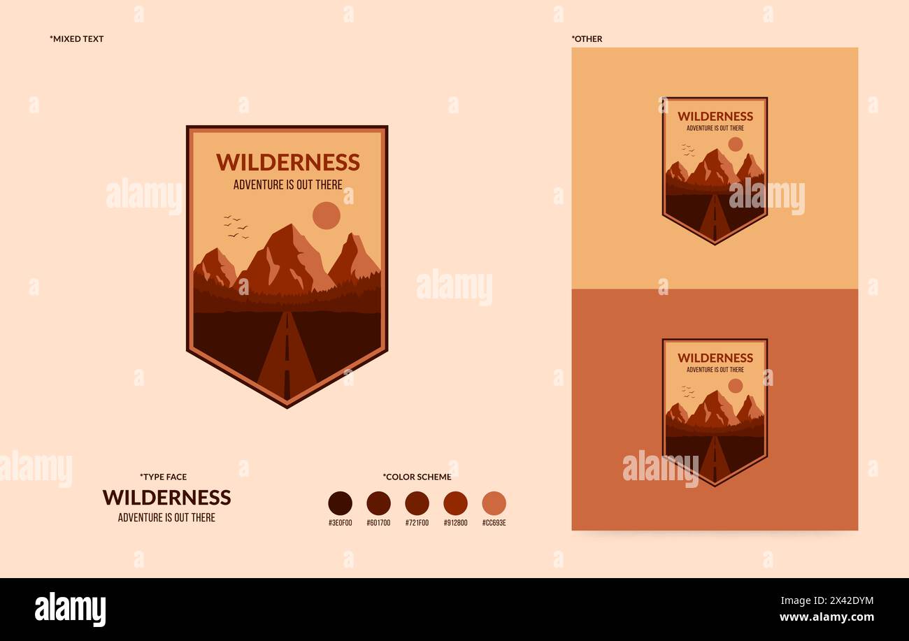 Wilderness logo, outdoor adventure badge, hiking and camping concept ...