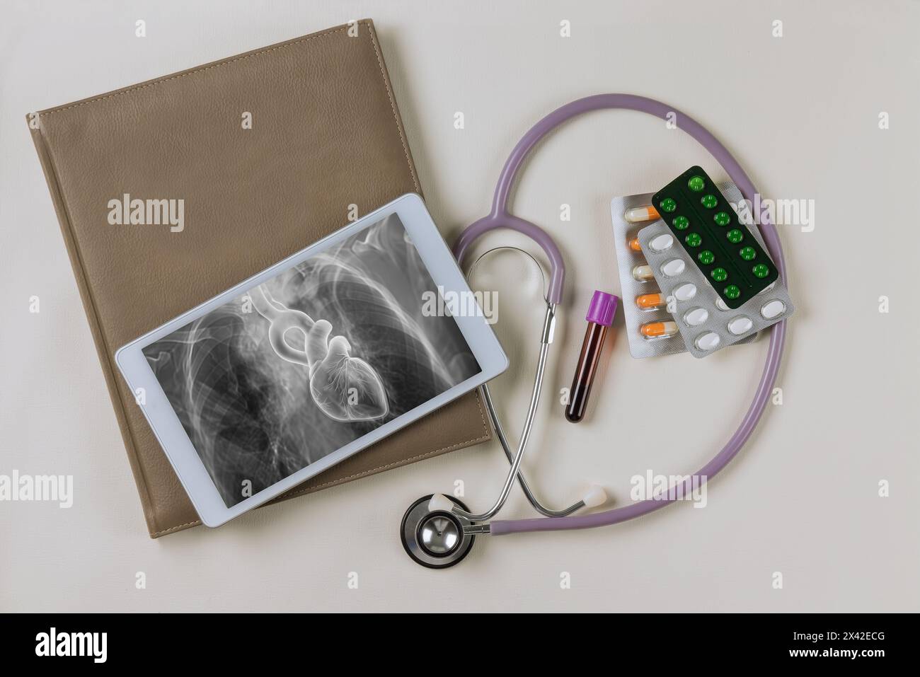 Cardio doctor examining with 3D x-ray radiology scan of render for ...