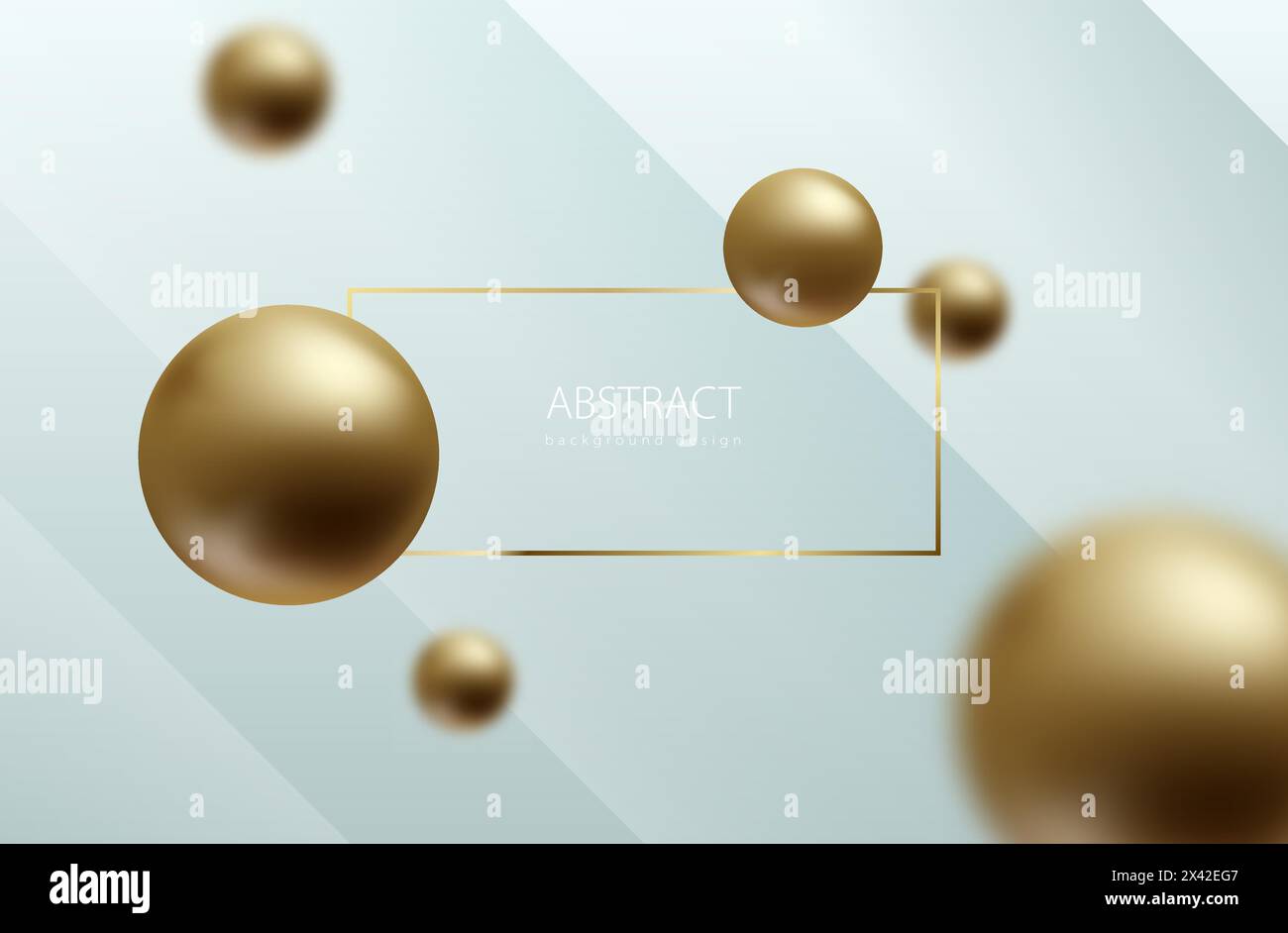 Abstract sphere white background. Golden balls on light blue volume ...