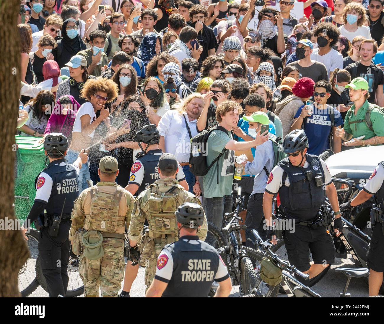 Austin, Texas, USA, April 29, 2024. Texas state trooper aims pepper ...