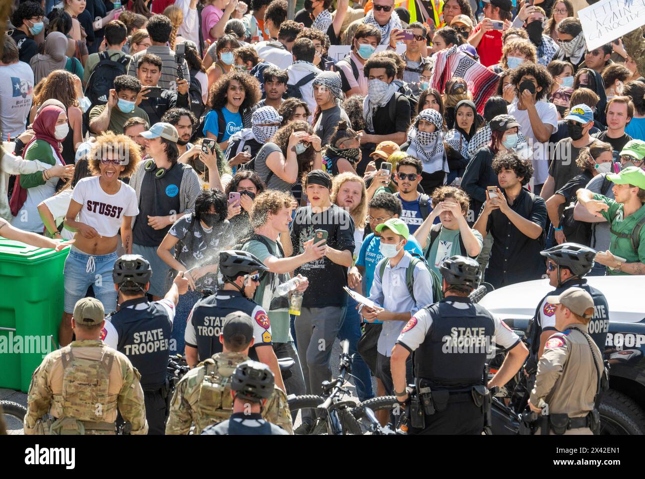 Austin, Texas, USA, April 29, 2024. Texas state trooper aims pepper ...