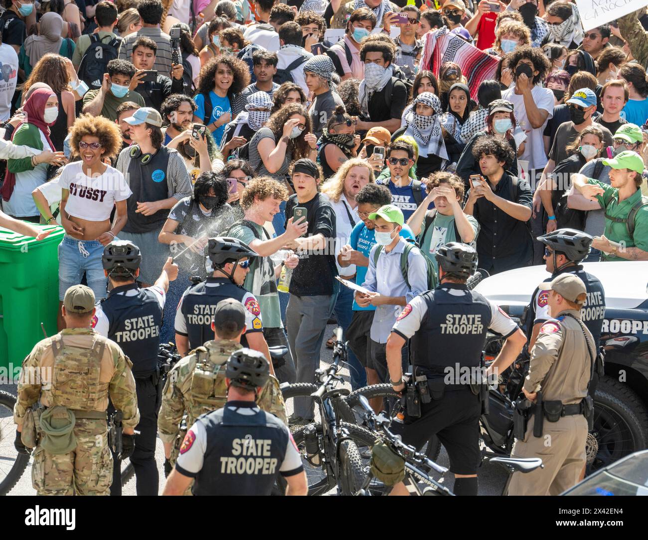 Austin, Texas, USA, April 29, 2024. Texas state trooper aims pepper ...