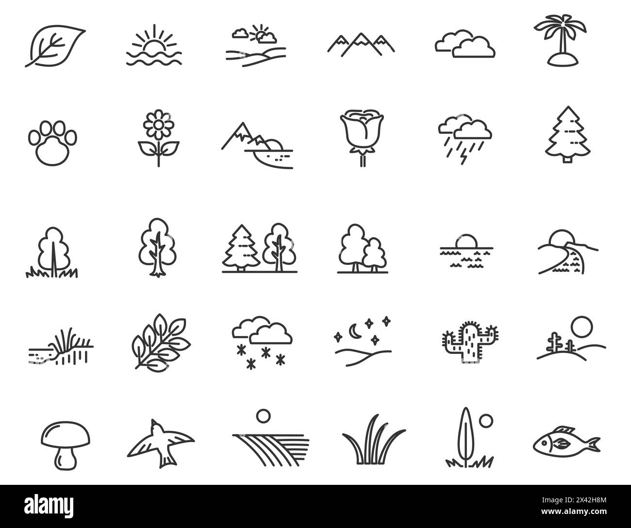 Set of linear nature icons. Landscape icons in simple design. Vector ...
