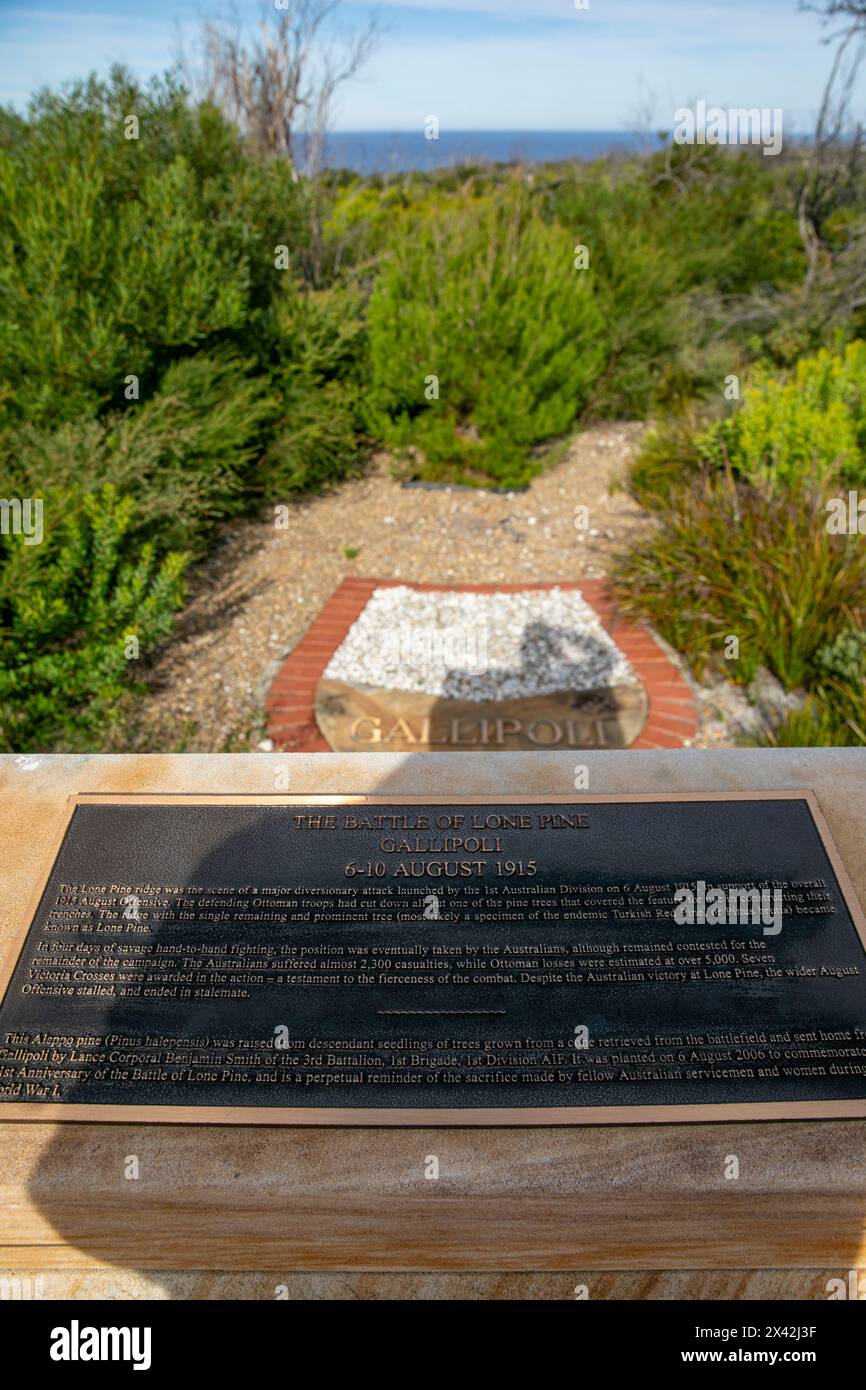 Gallipoli War monument with plaque describing the Battle of Lone Pine ...