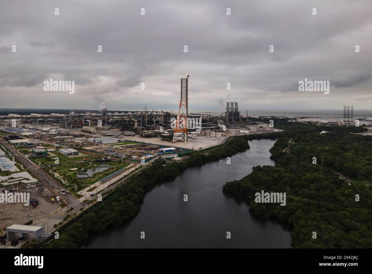 The Olmeca oil refinery stands at the Dos Bocas port in Paraiso ...