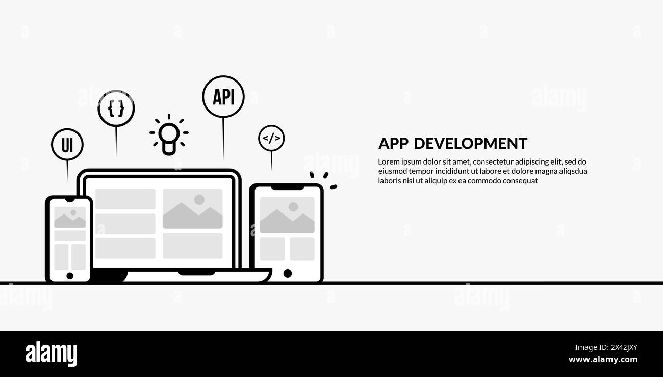 App development with outline element on yellow background, UX UI design ...