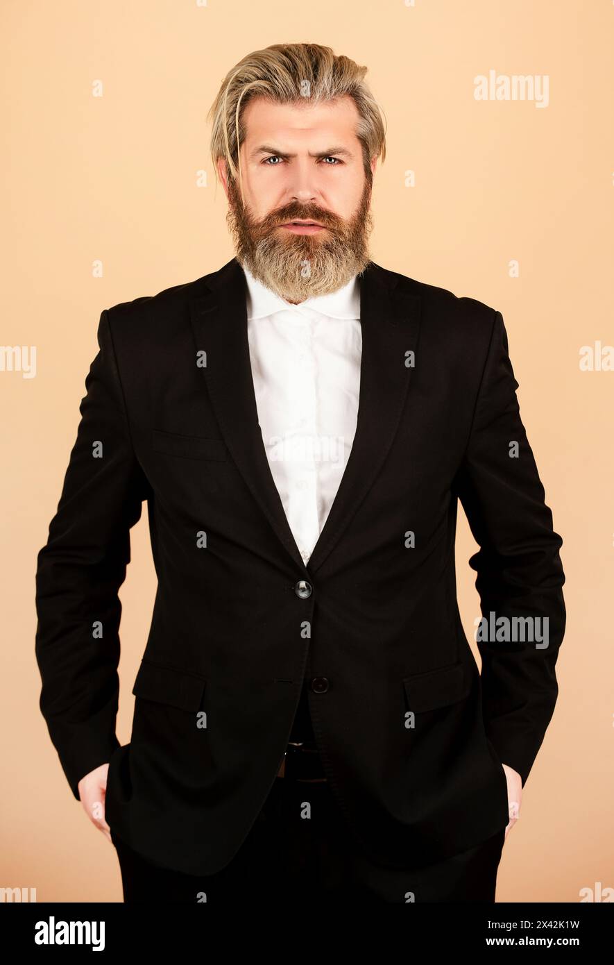 Bearded man suit fashion. Luxury classic suits, vogue. Man in classic ...