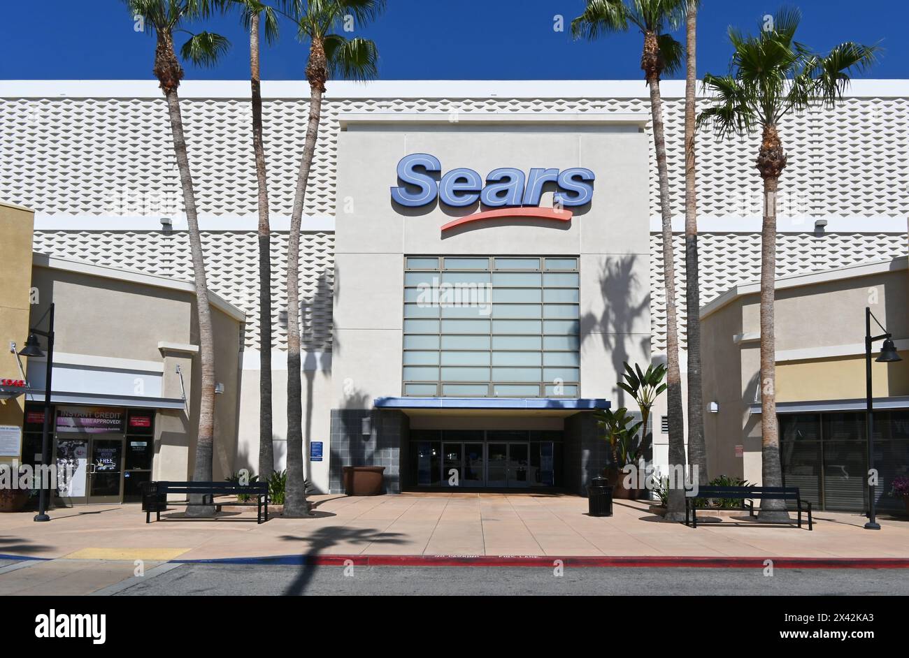 WHITTIER, CALIFORNIA - 28 APR 2024: Main Entrance to the Sears ...