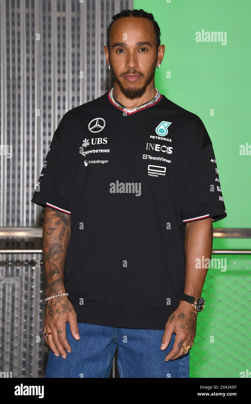 New York, USA. 29th Apr, 2024. Formula 1 driver Lewis Hamilton attends ...