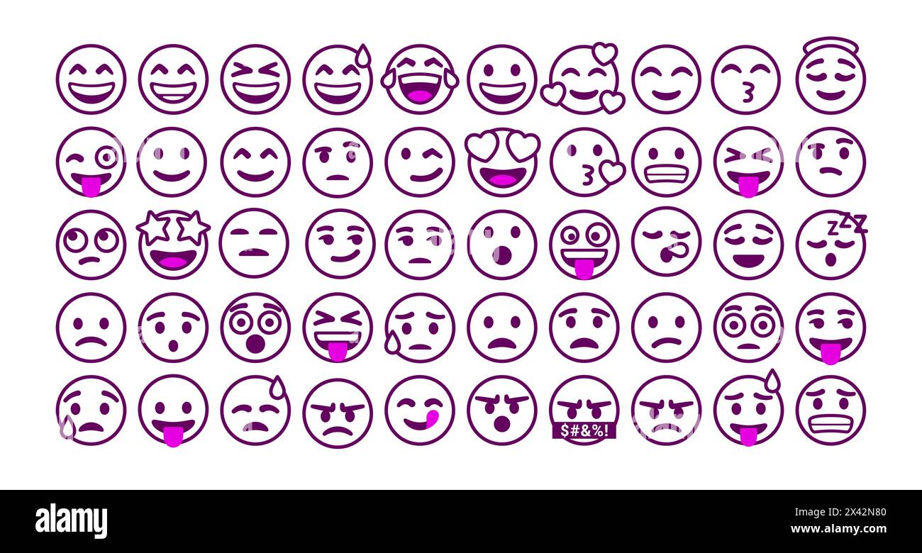 Set of outline emoticons reaction for social media Stock Vector Image ...