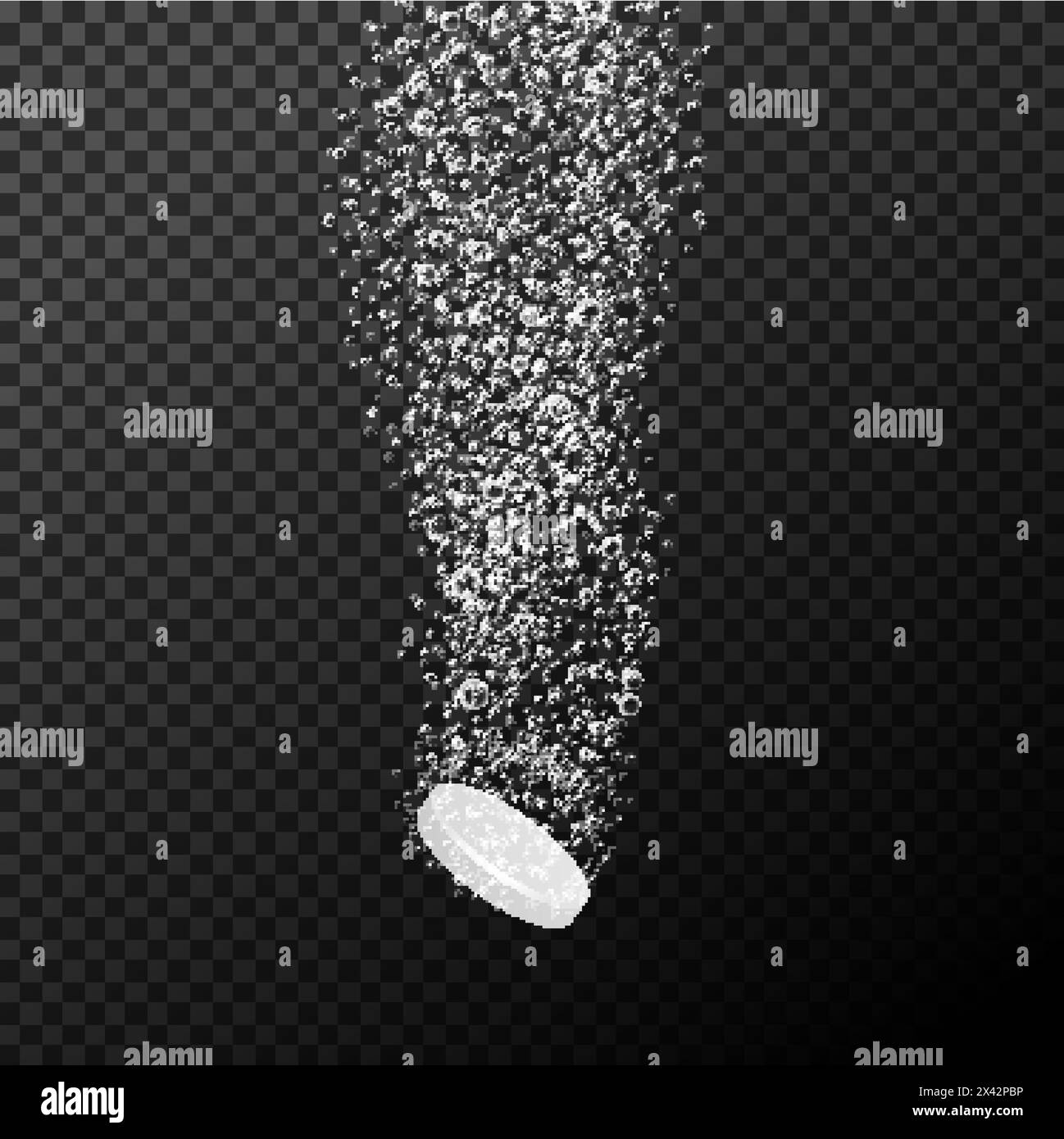 Vector fizzy drug background. Vitamin tablet with bubble trace in water ...