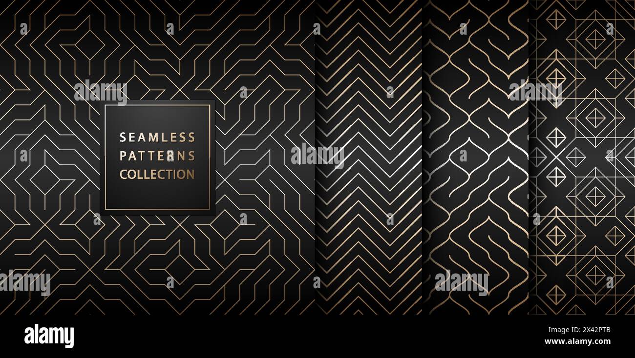 Collection of seamless geometric golden minimalistic patterns. Simple ...
