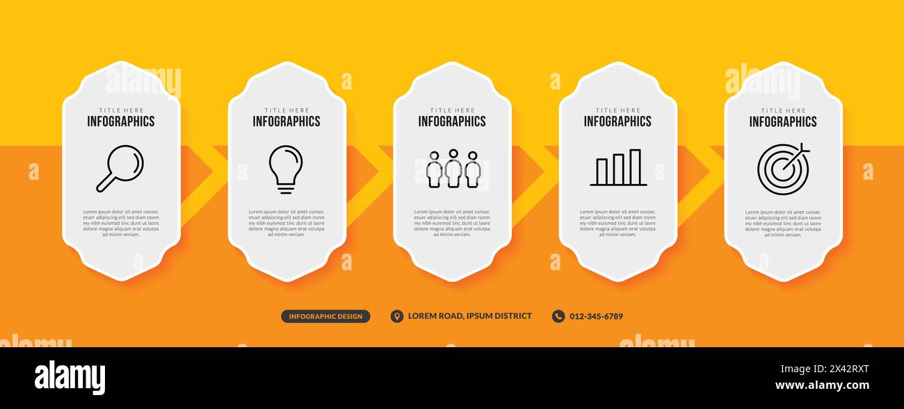 5 options infographic template on yellow background, business workflow ...