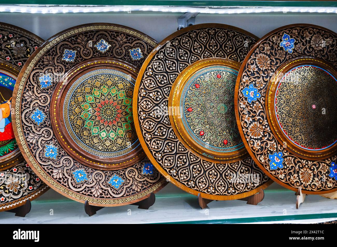 handmade Uzbek wooden souvenir plates with wood carvings hand-painted ...