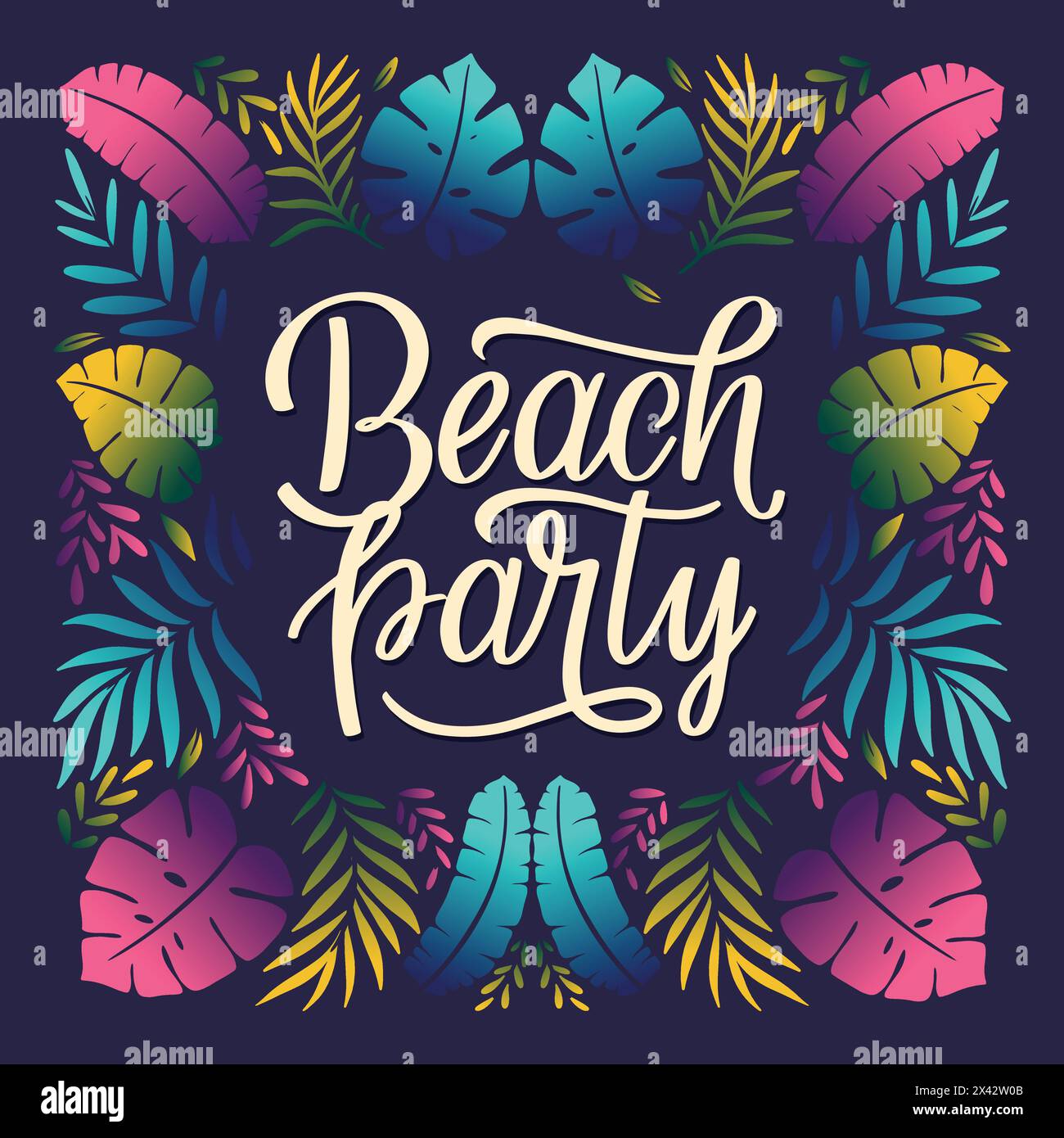 Beach Party Poster Template With Beach Party Lettering Stock Vector