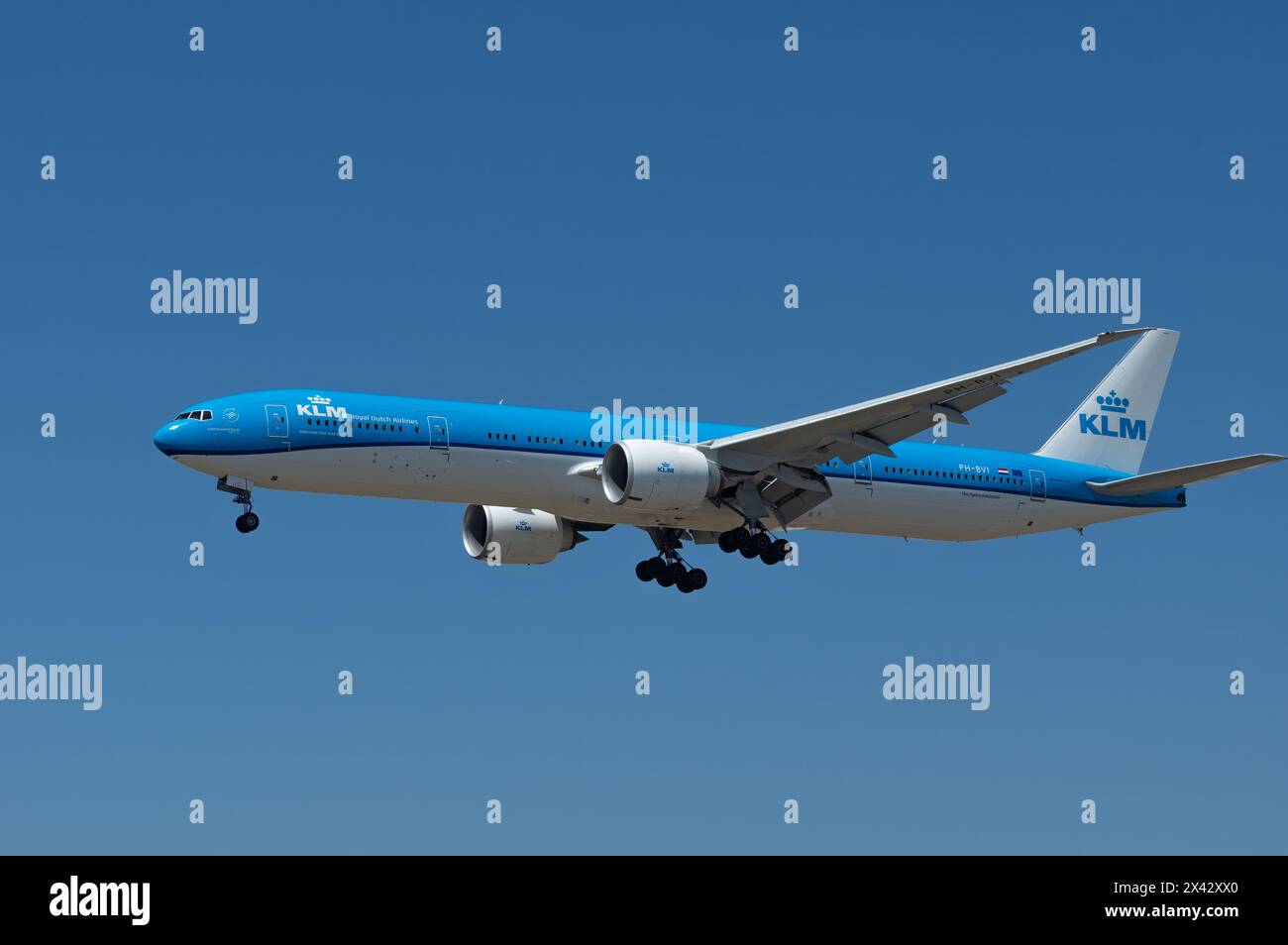 KLM Boeing 777 aircraft with registration PH-BVI shown approaching LAX ...