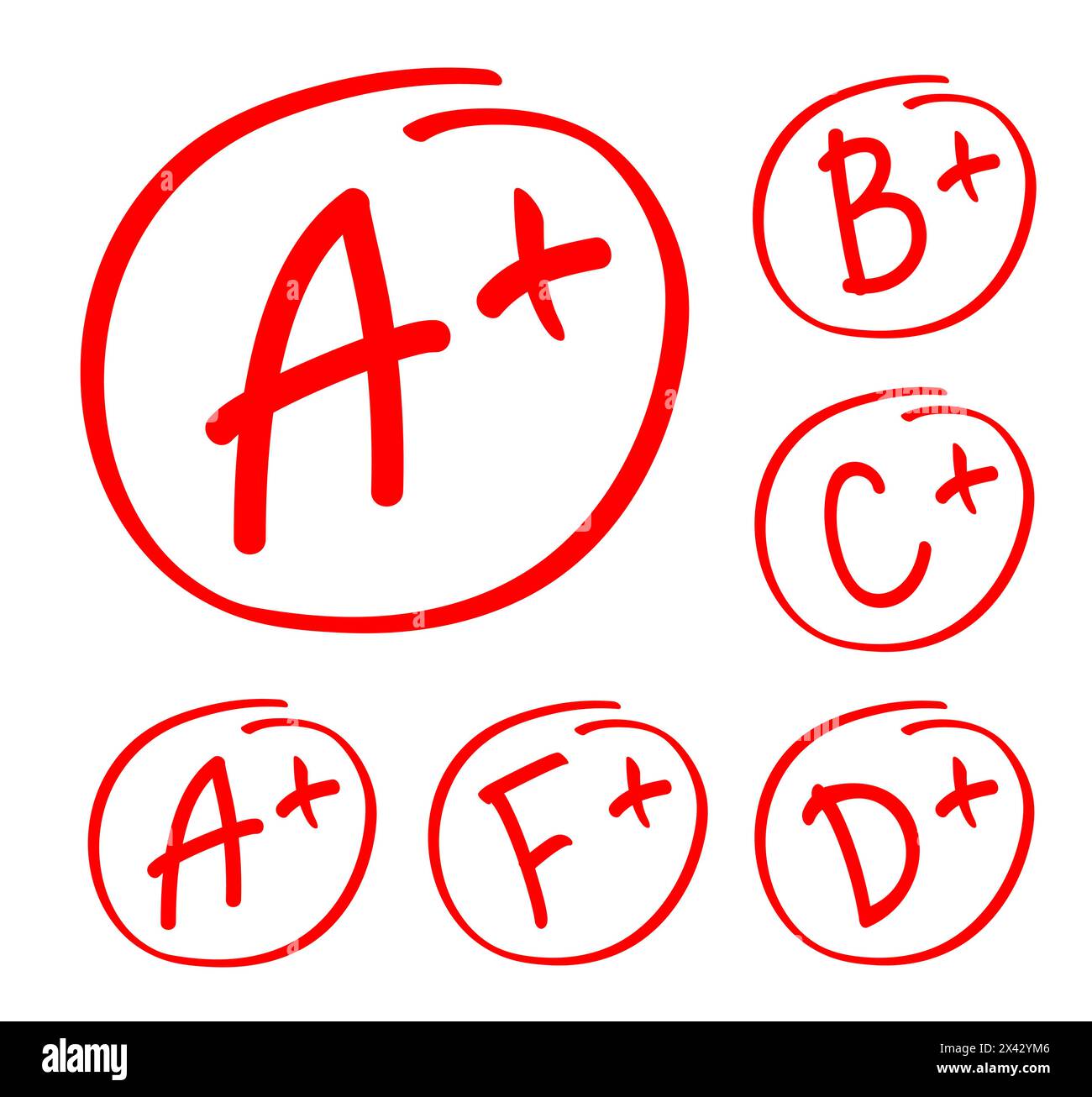 Grade results set. Hand drawn vector grade in red circle. Test exam ... Grade results set. Hand drawn vector grade in red circle. Test exam ...