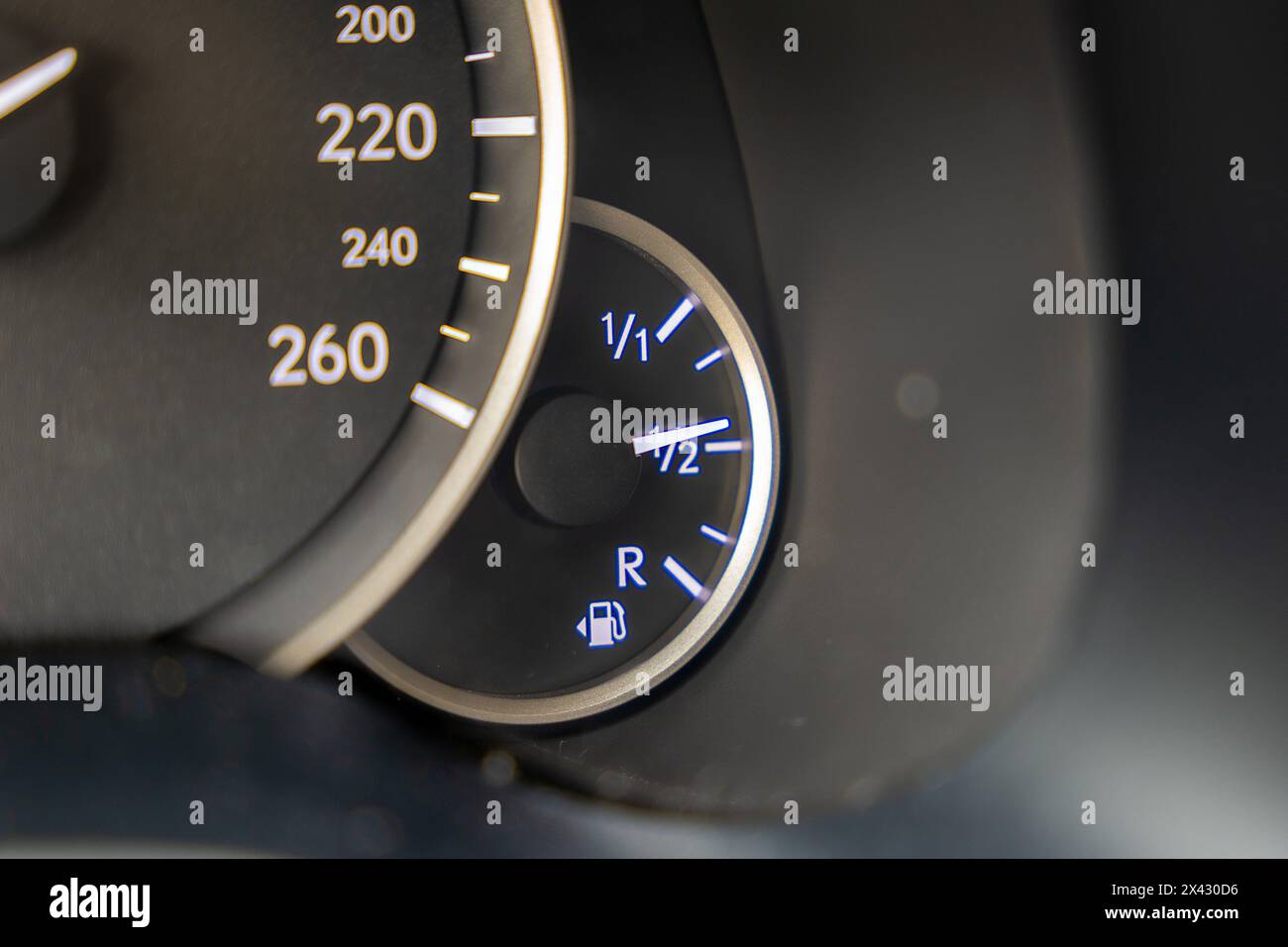 Fuel level on display. Detail from the car cockpit, a symbol of the ...