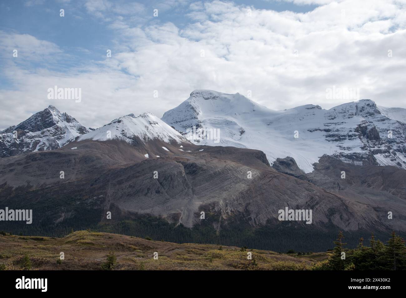 Athabasca Glacier is running from Columbia Icefield which is the ...