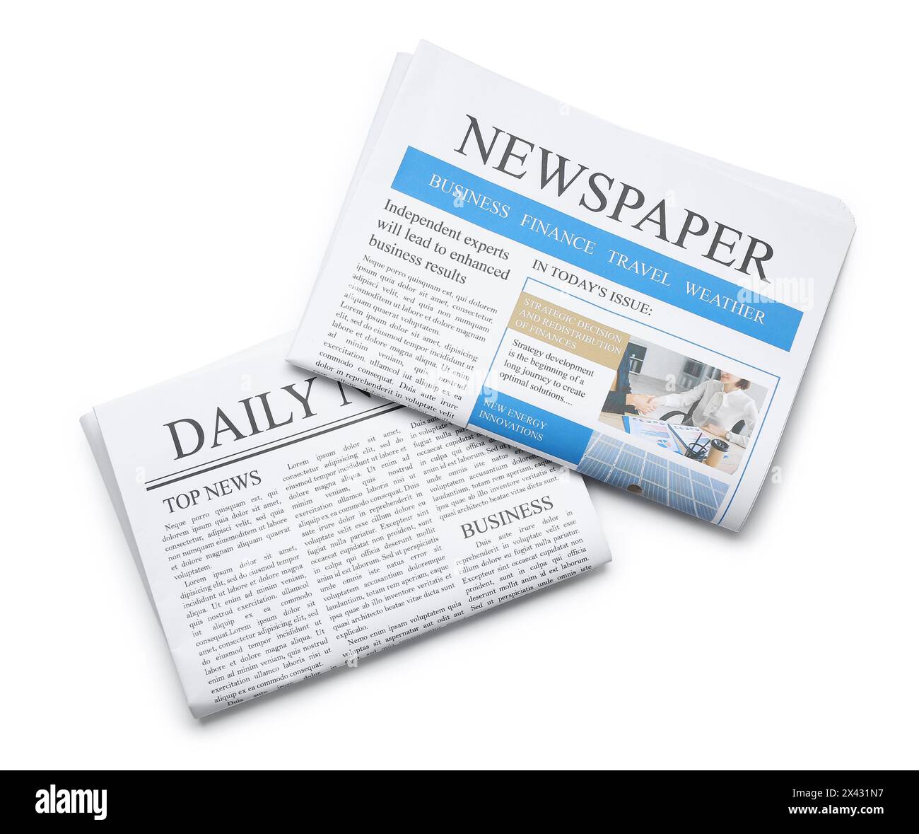 Different newspapers on white background Stock Photo - Alamy