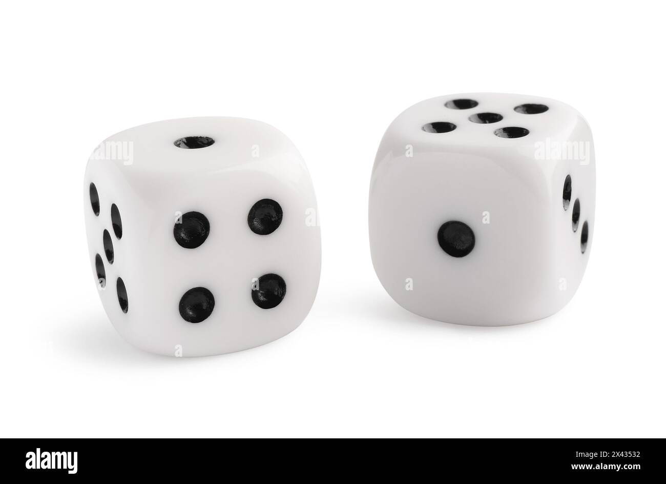 Two dices isolated on white. Game cubes Stock Photo - Alamy