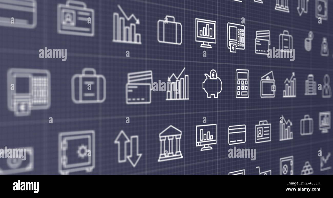 Image of business icons and data processing over grey background Stock ...