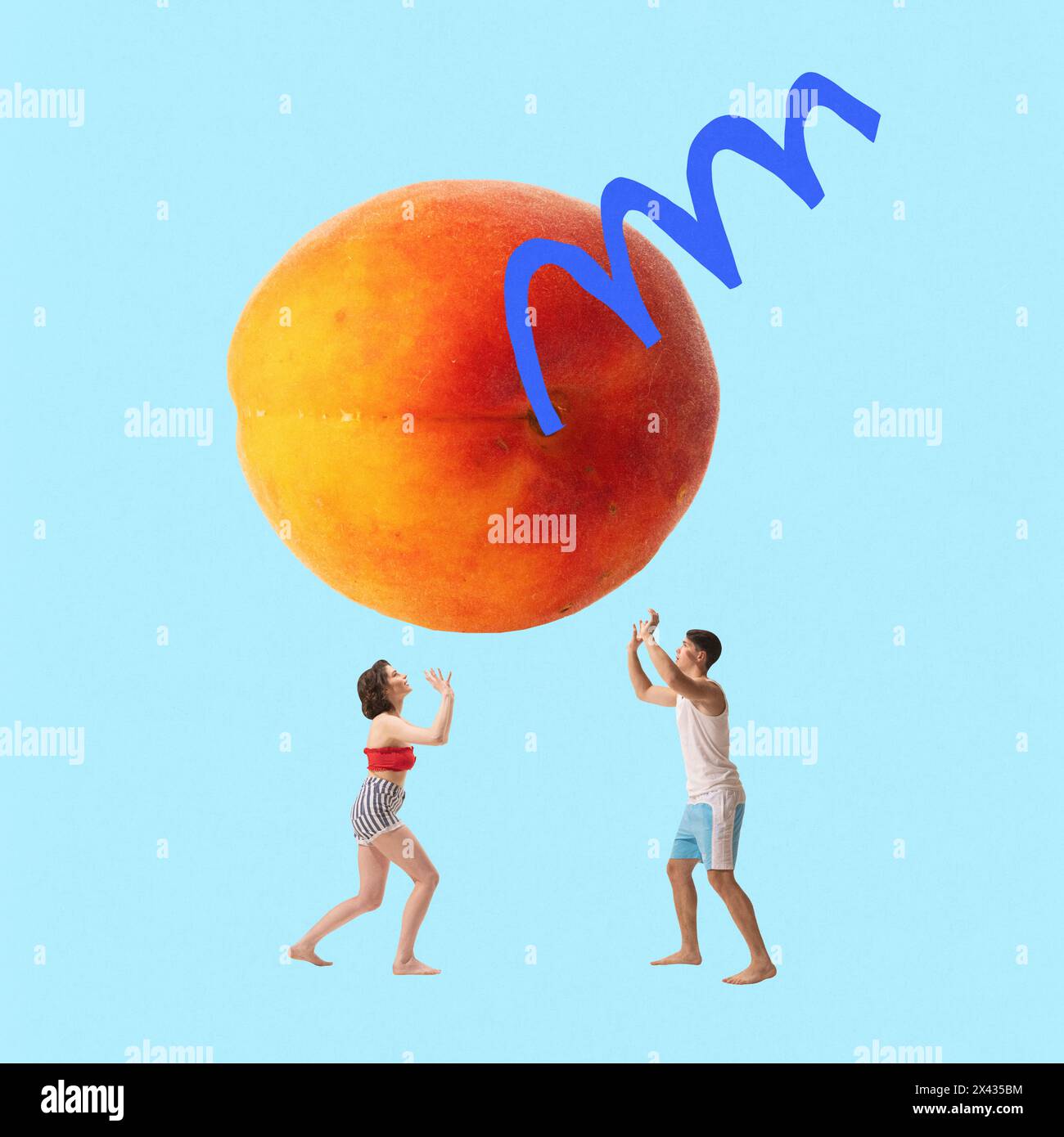 Poster. Contemporary art collage. Young active people, playing beach ...