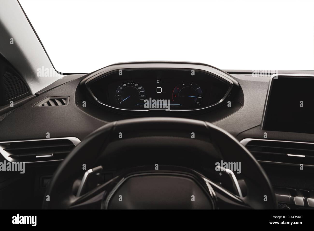 Speedometer, tachometer and steering wheel inside car Stock Photo - Alamy