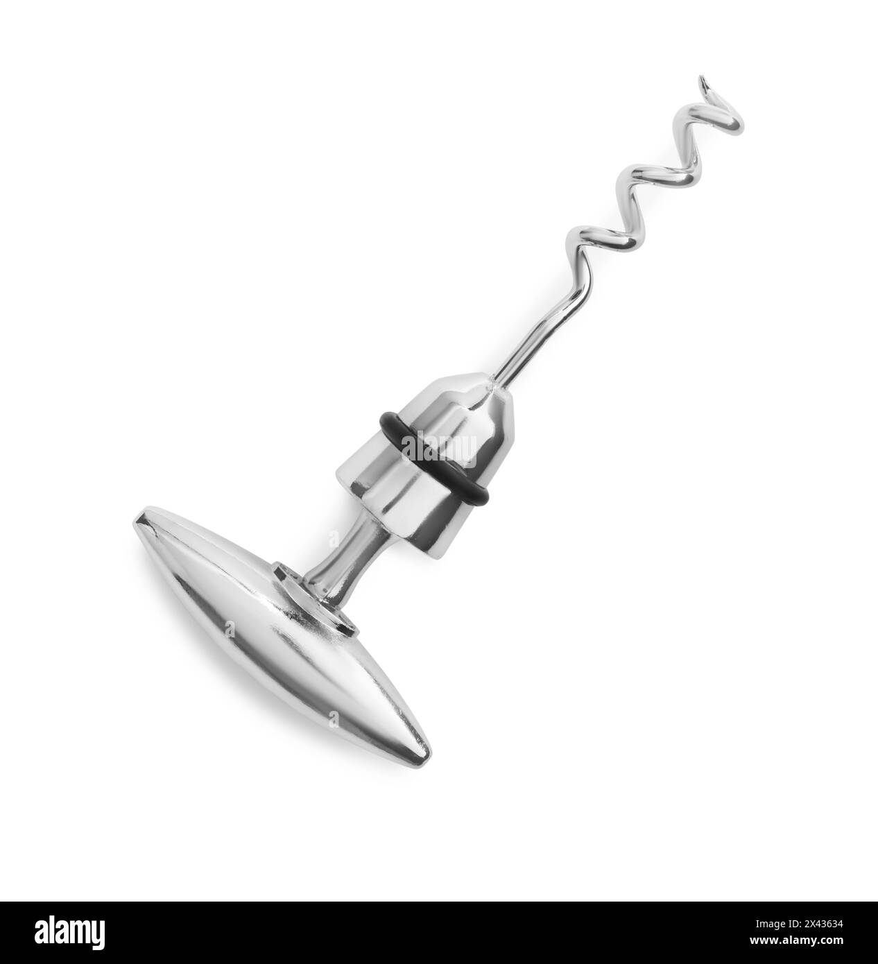 One metal corkscrew isolated on white, top view Stock Photo - Alamy