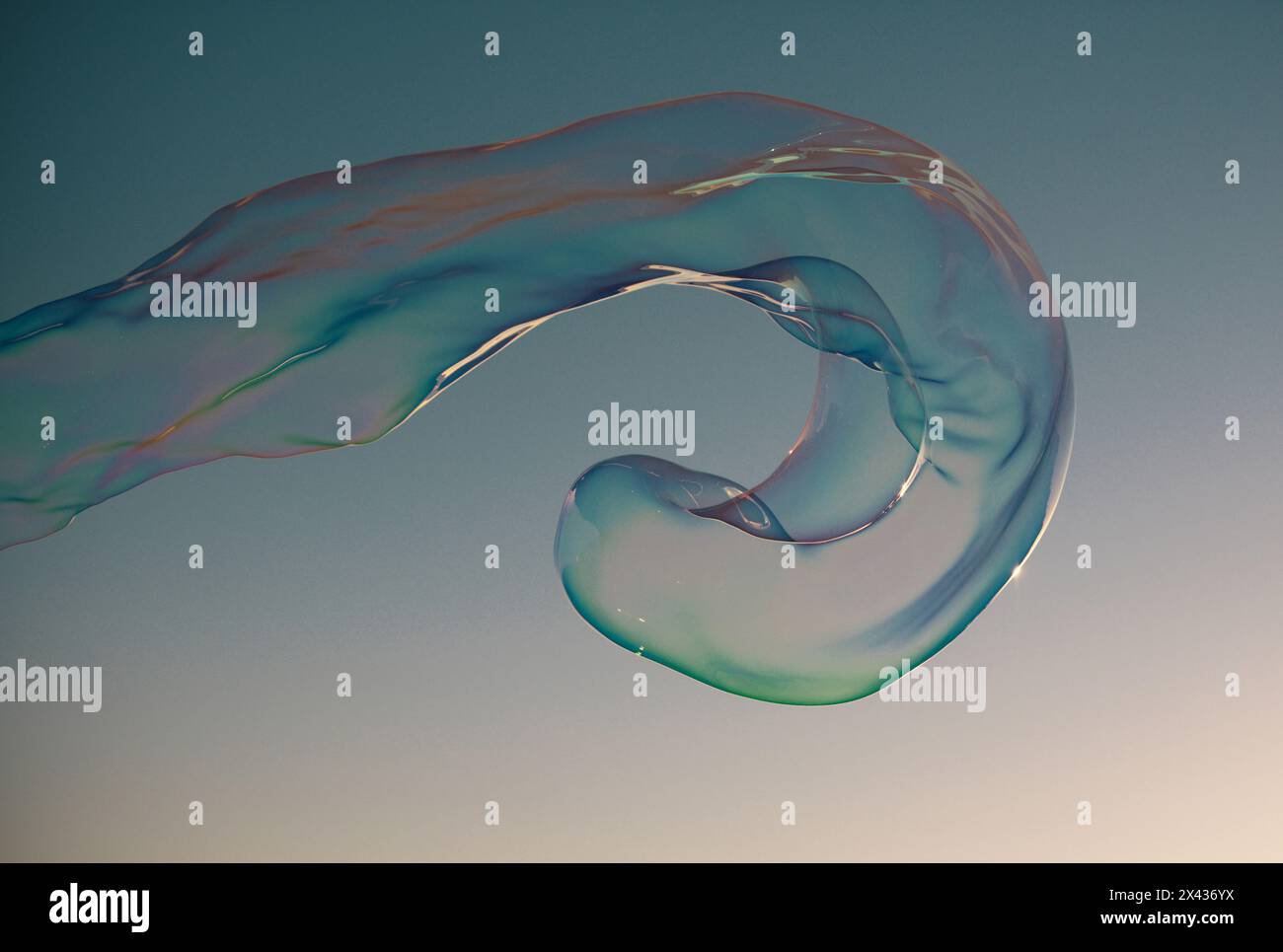 Giant colorful bubble. Big soap bubble on blue sky. Making huge rope ...