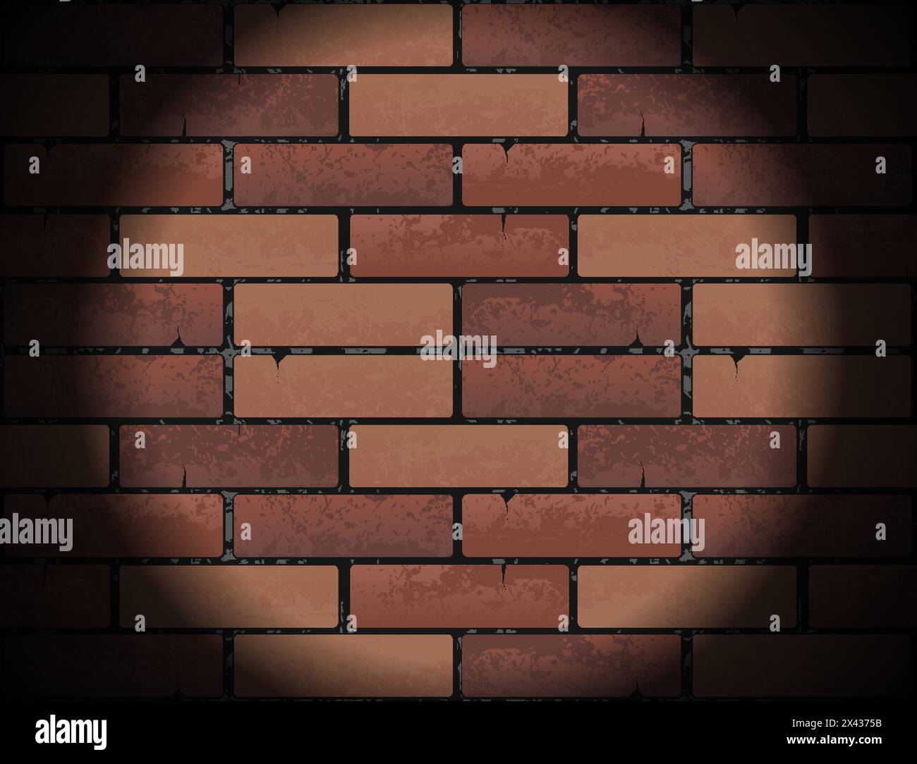 Red brick wall texture background with round light beam. Projector ...